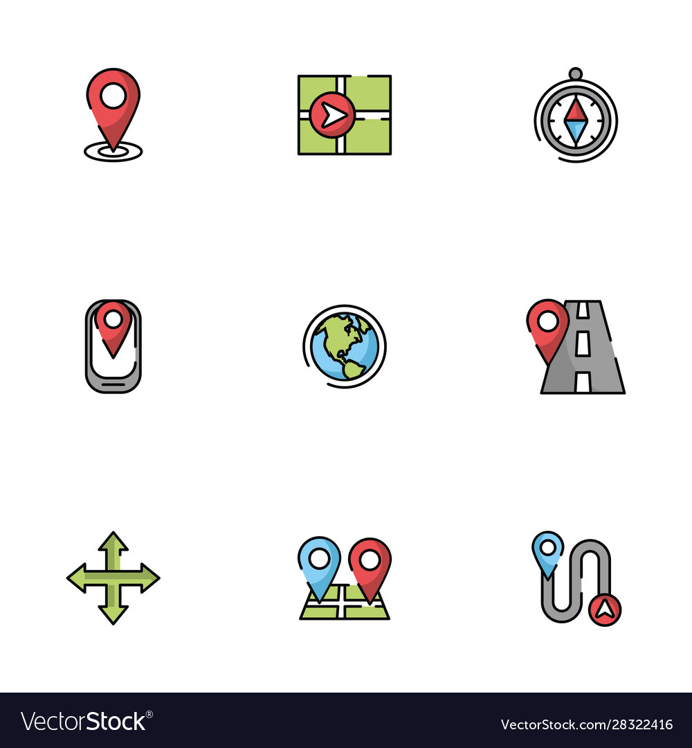 Bundle maps and navigation icons Royalty Free Vector Image