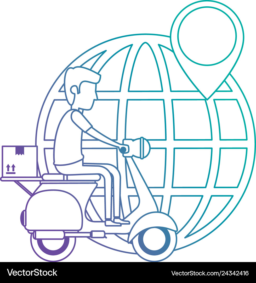 Delivery worker in motorcycle and planet Vector Image