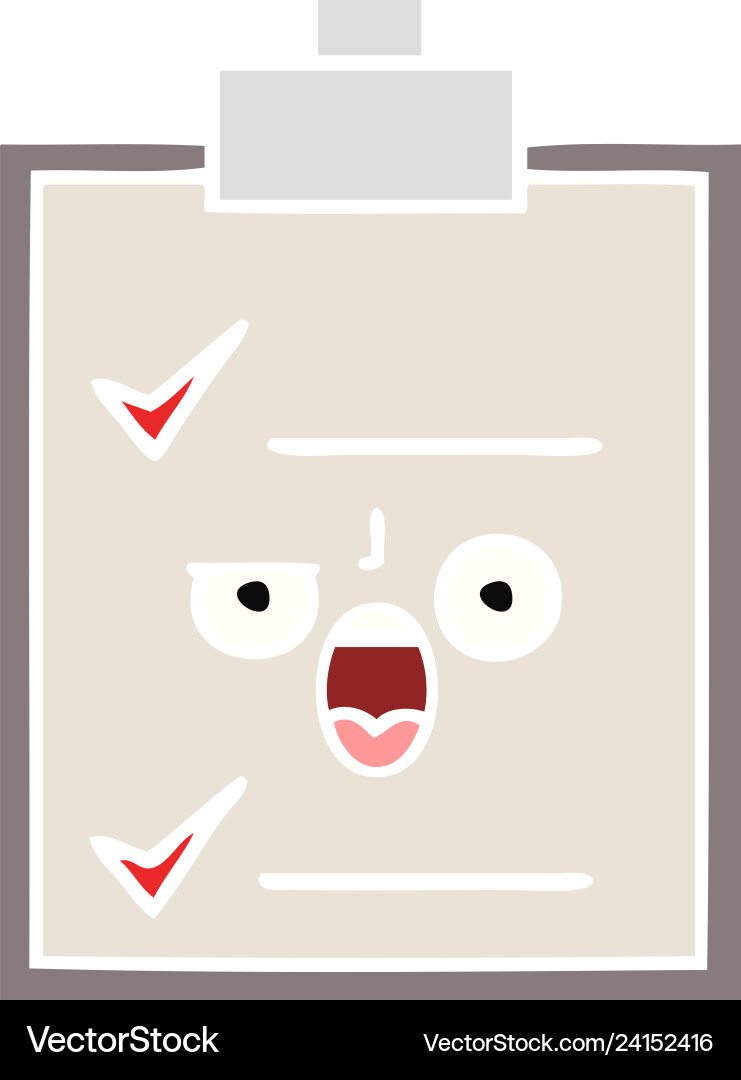 Flat color retro cartoon check list Royalty Free Vector