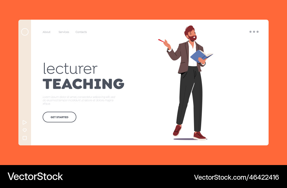 Lecturer teaching landing page template male Vector Image