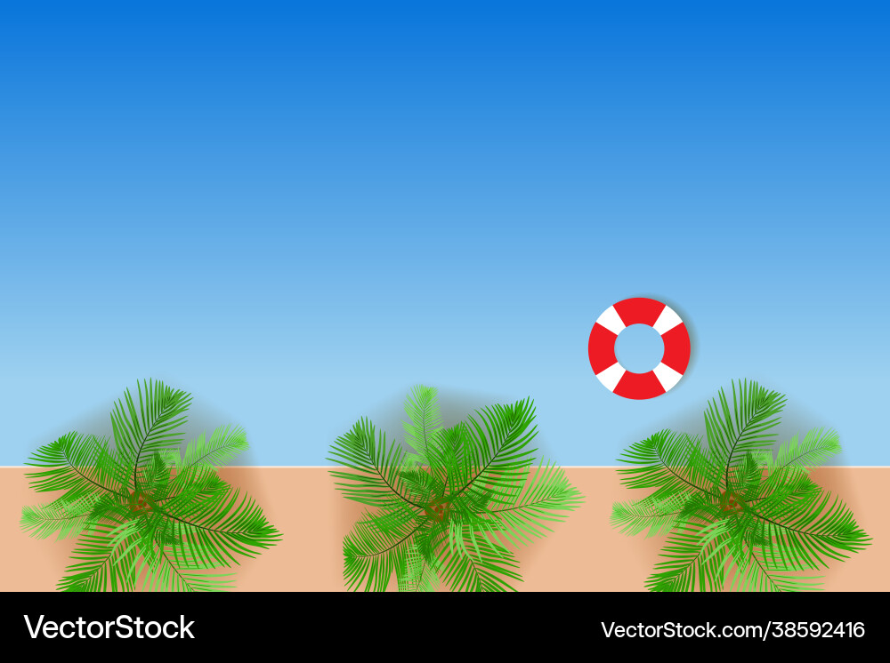 Palm trees and sea waves in flat design Royalty Free Vector
