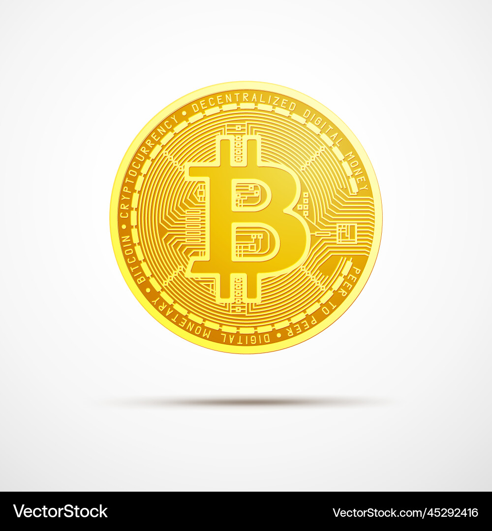 Realistic golden bitcoin isolated on white Vector Image