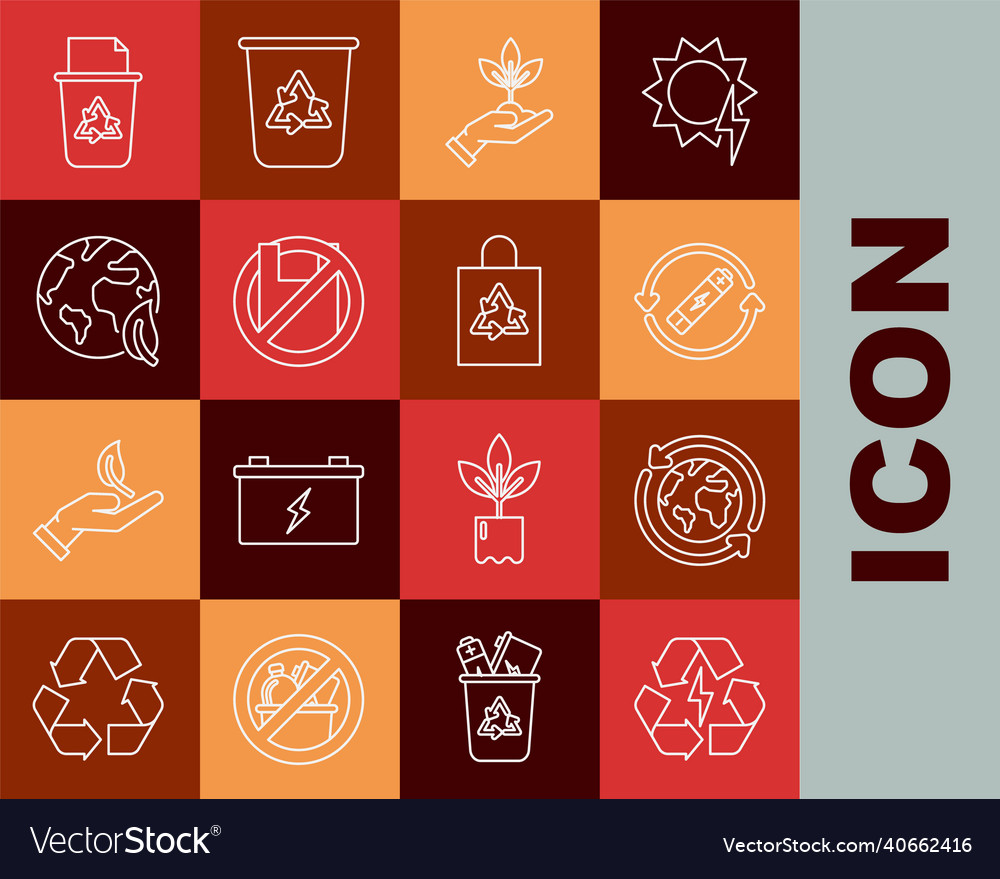 Set line battery with recycle symbol planet earth Vector Image