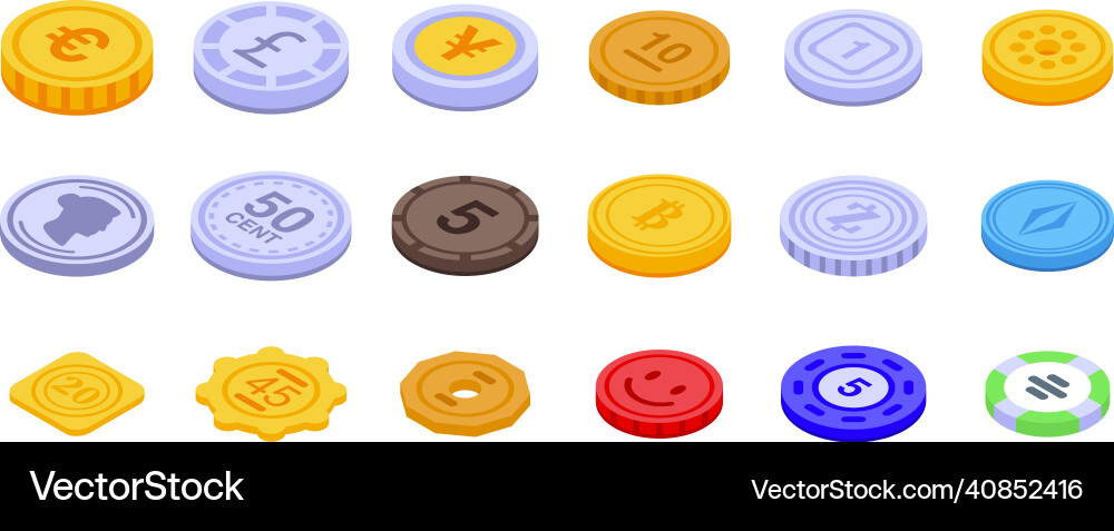 Tokens icons set isometric style Royalty Free Vector Image