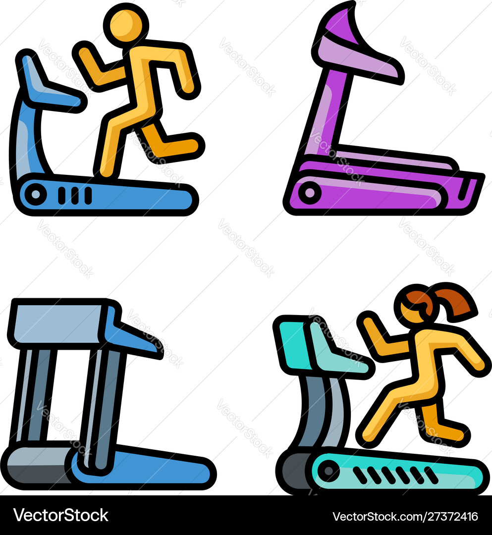 Treadmill icons set outline style Royalty Free Vector Image