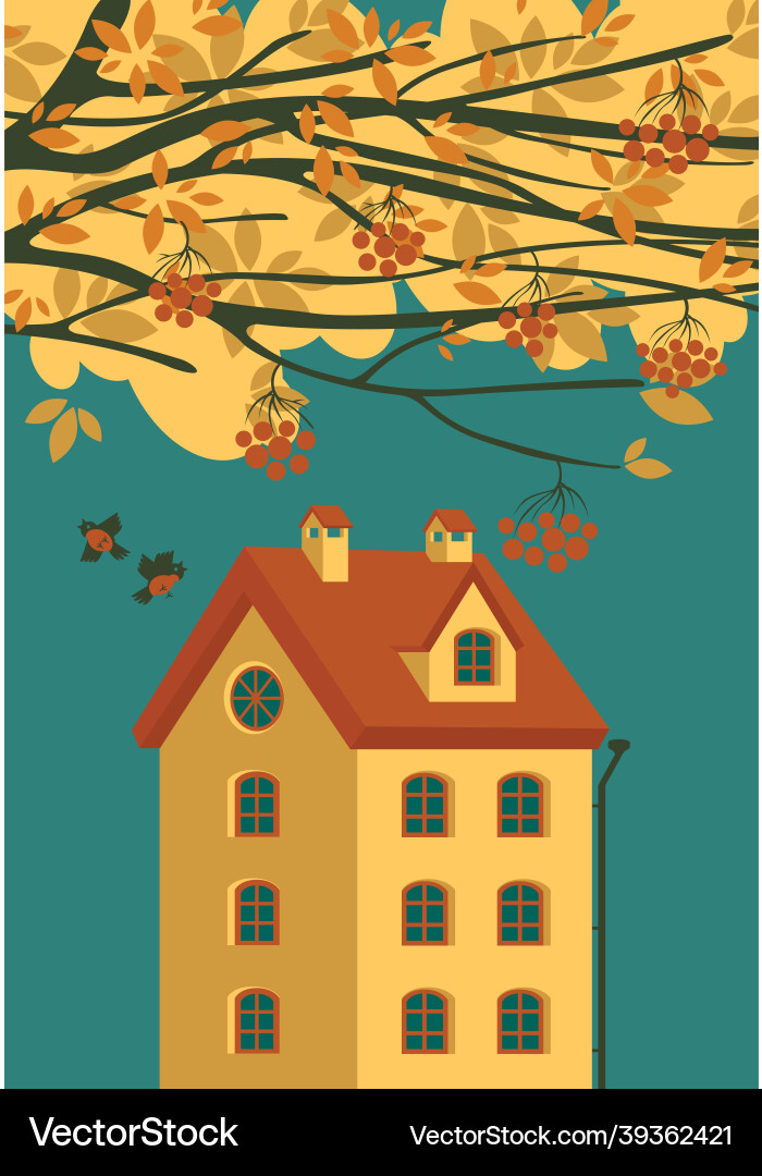Autumn landscape with cheerful house and tree Vector Image