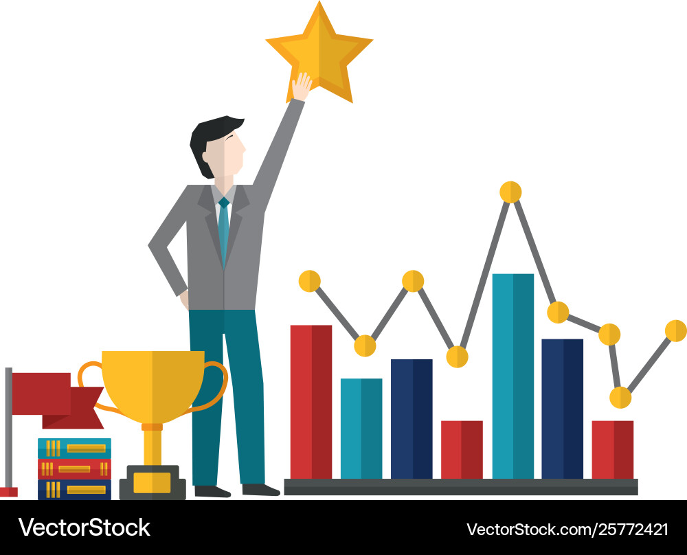Businessman with star trophy diagram flag Vector Image