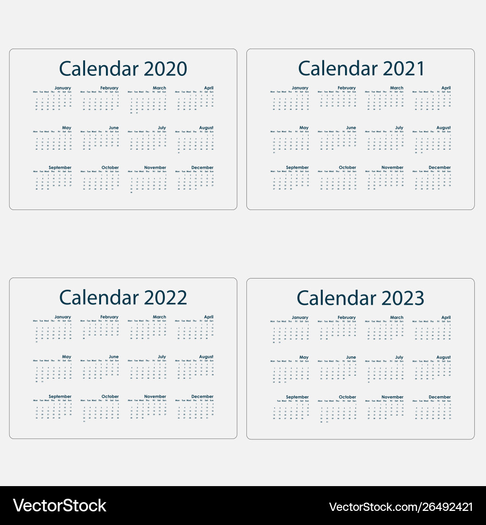 Calendar 2020 20212022 and 2023 Royalty Free Vector Image