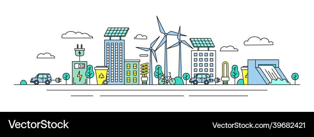 City view energy eco concept contour linear style Vector Image