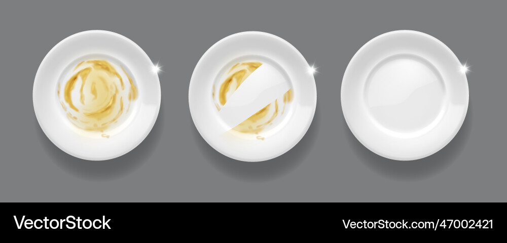 Clean and dirty realistic plates cleaning dishes Vector Image