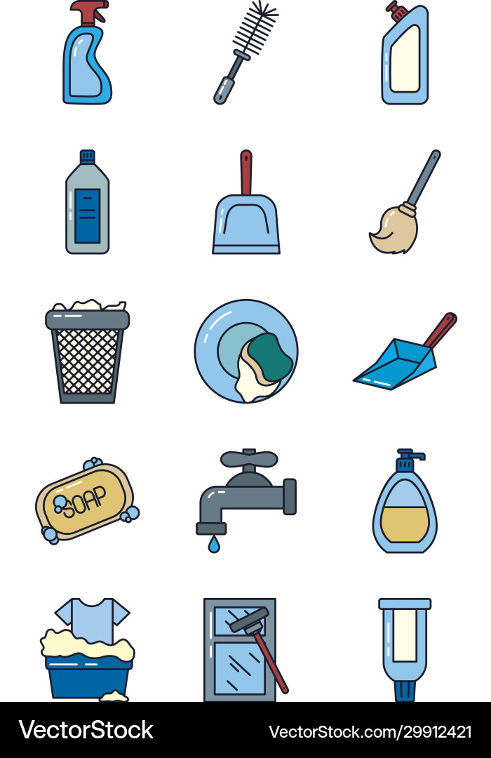 Cleaning service line and fill style icon set Vector Image