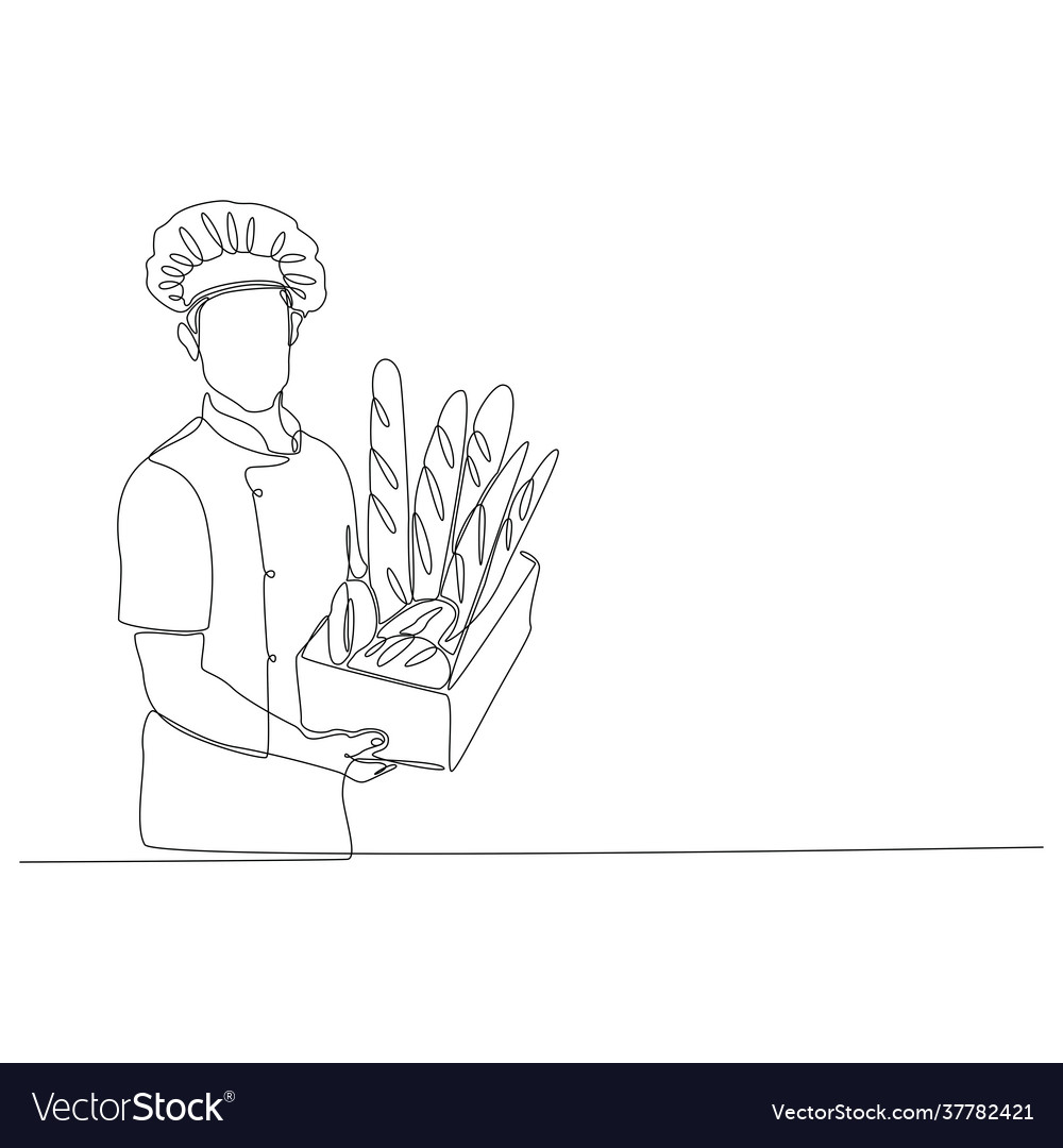 Continuous line drawing baker man Royalty Free Vector Image