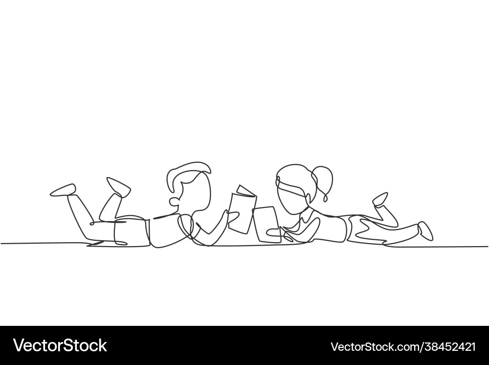 Continuous one line drawing two kids boy and girl Vector Image