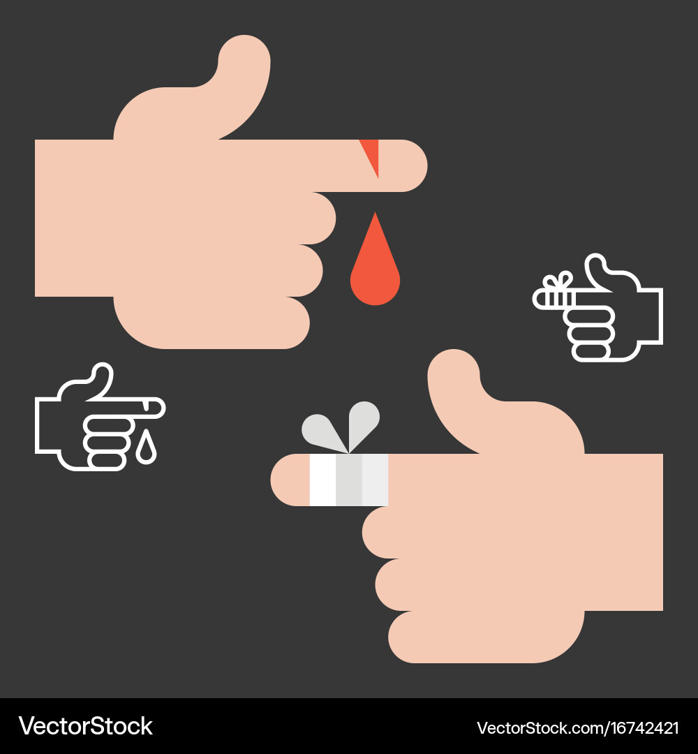 Hurts finger with blood and bandage Royalty Free Vector