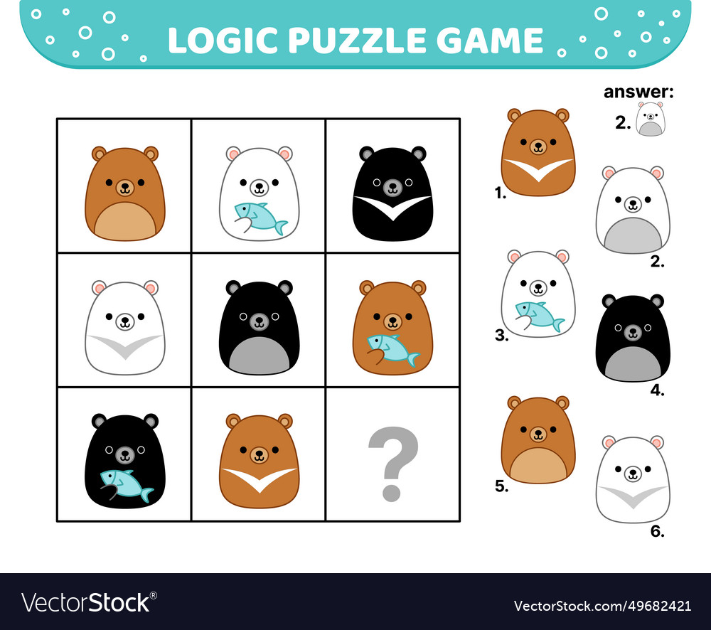 Logic puzzle game bear polar for kids Royalty Free Vector