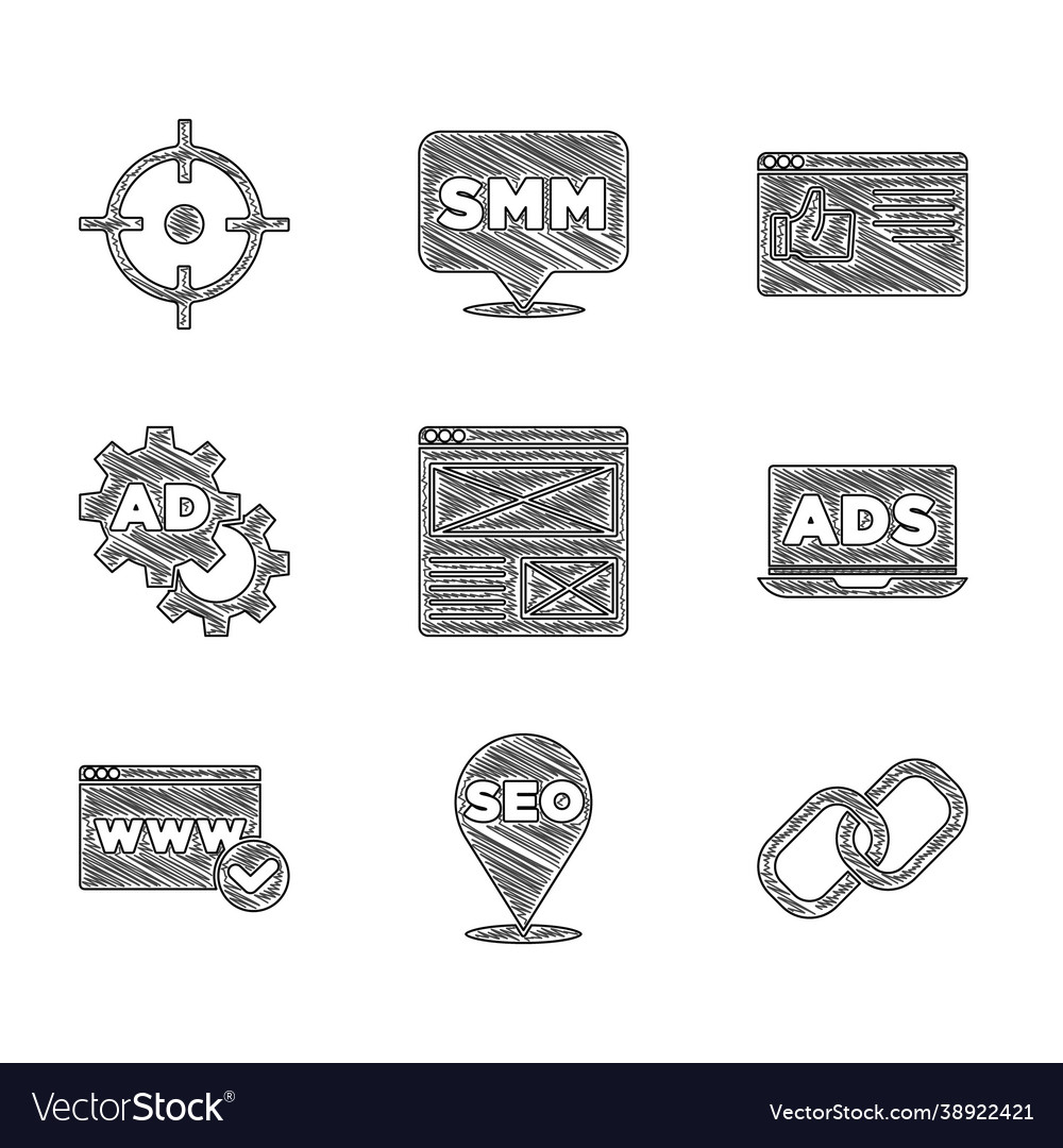 Set browser window seo optimization chain link Vector Image
