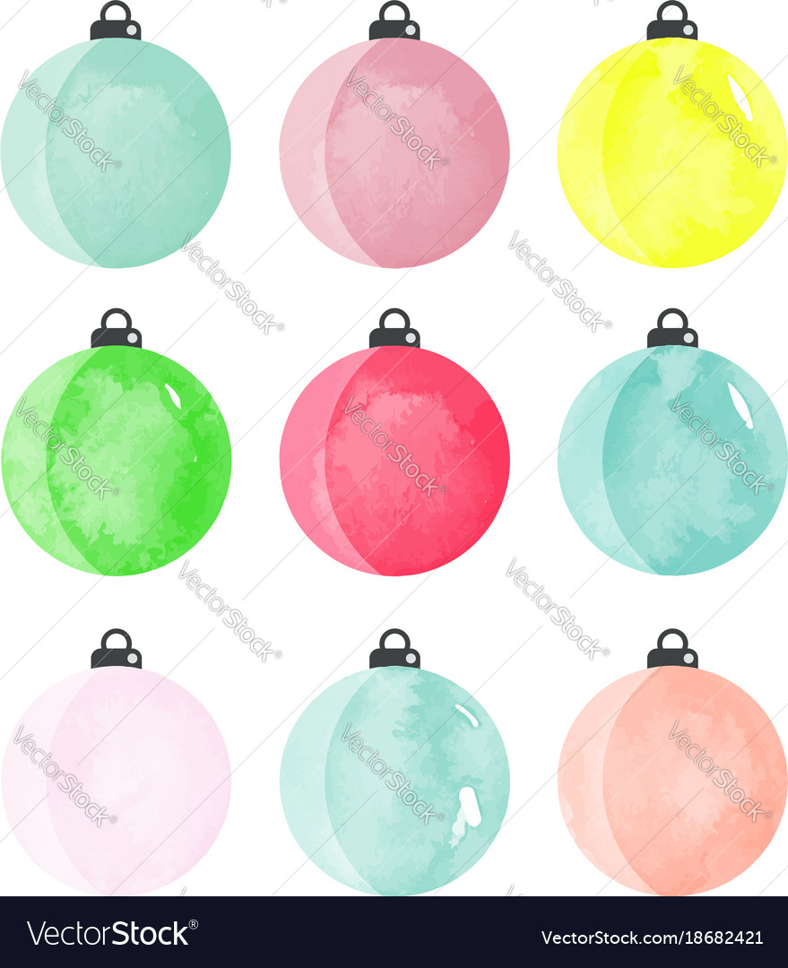 Set of decorative watercolor christmas balls Vector Image