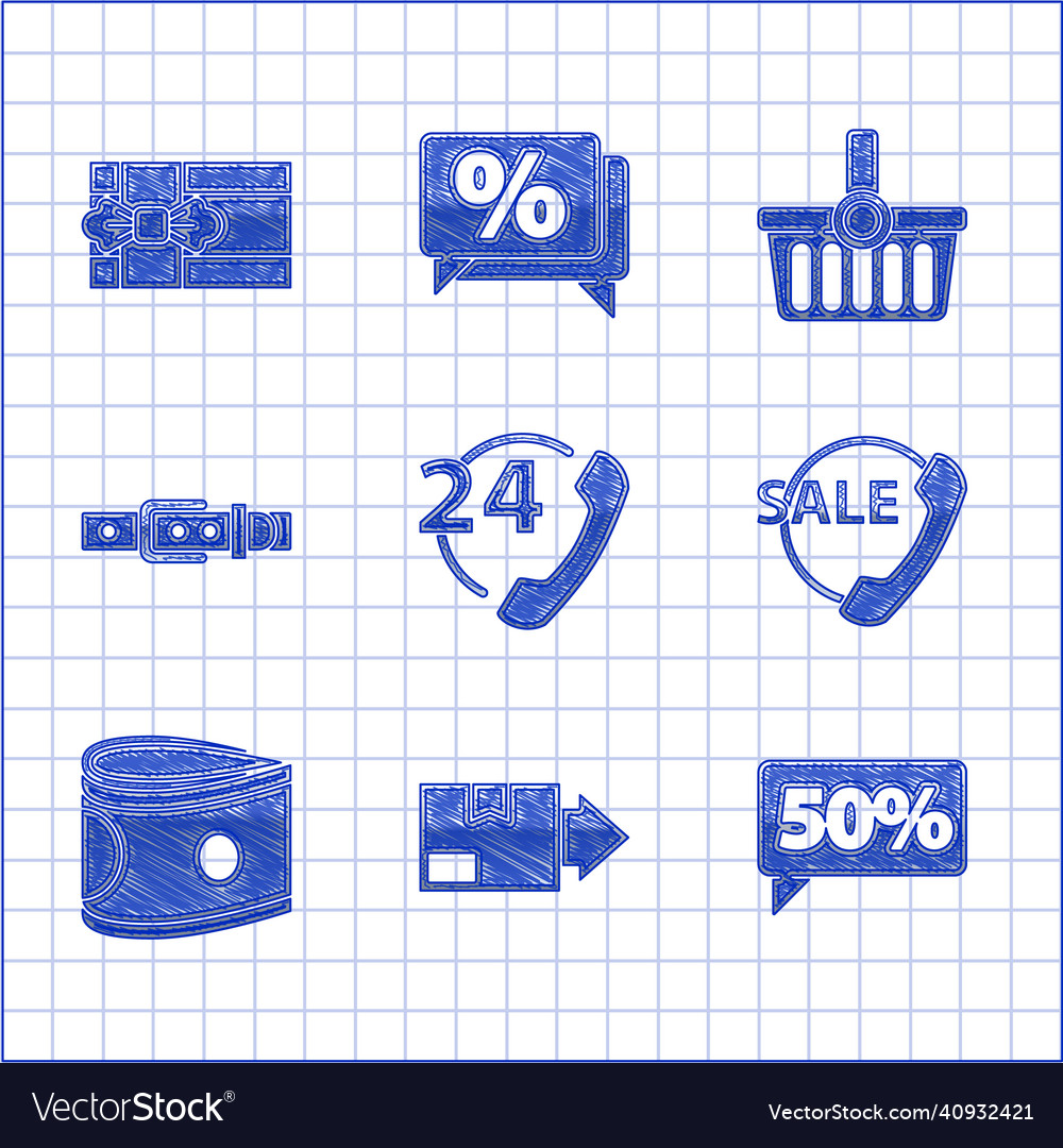 Set telephone 24 hours support carton cardboard Vector Image