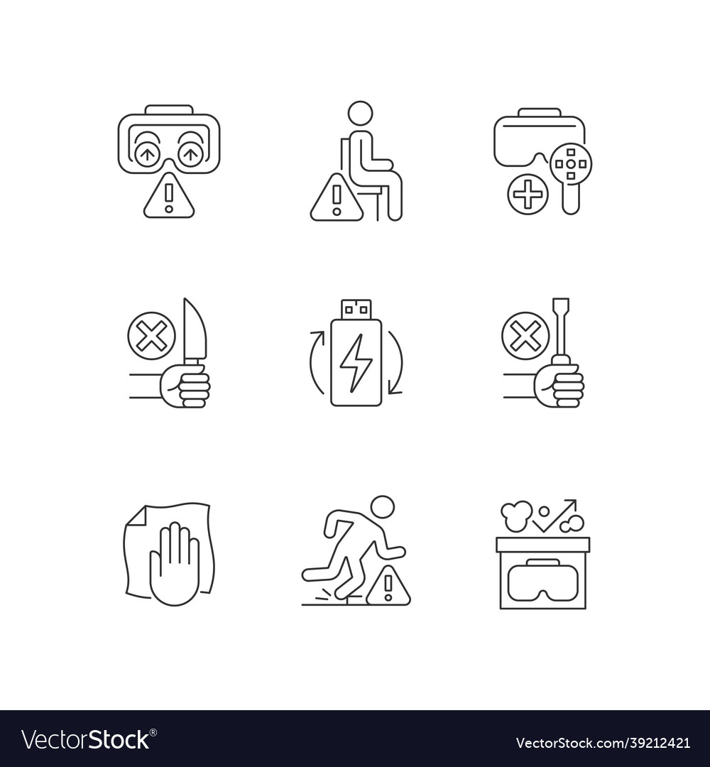 Virtual reality glasses instructions linear Vector Image