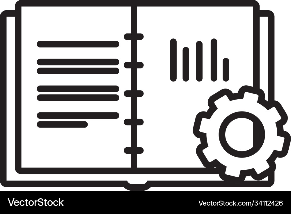 Book with gear wheel icon line style Royalty Free Vector