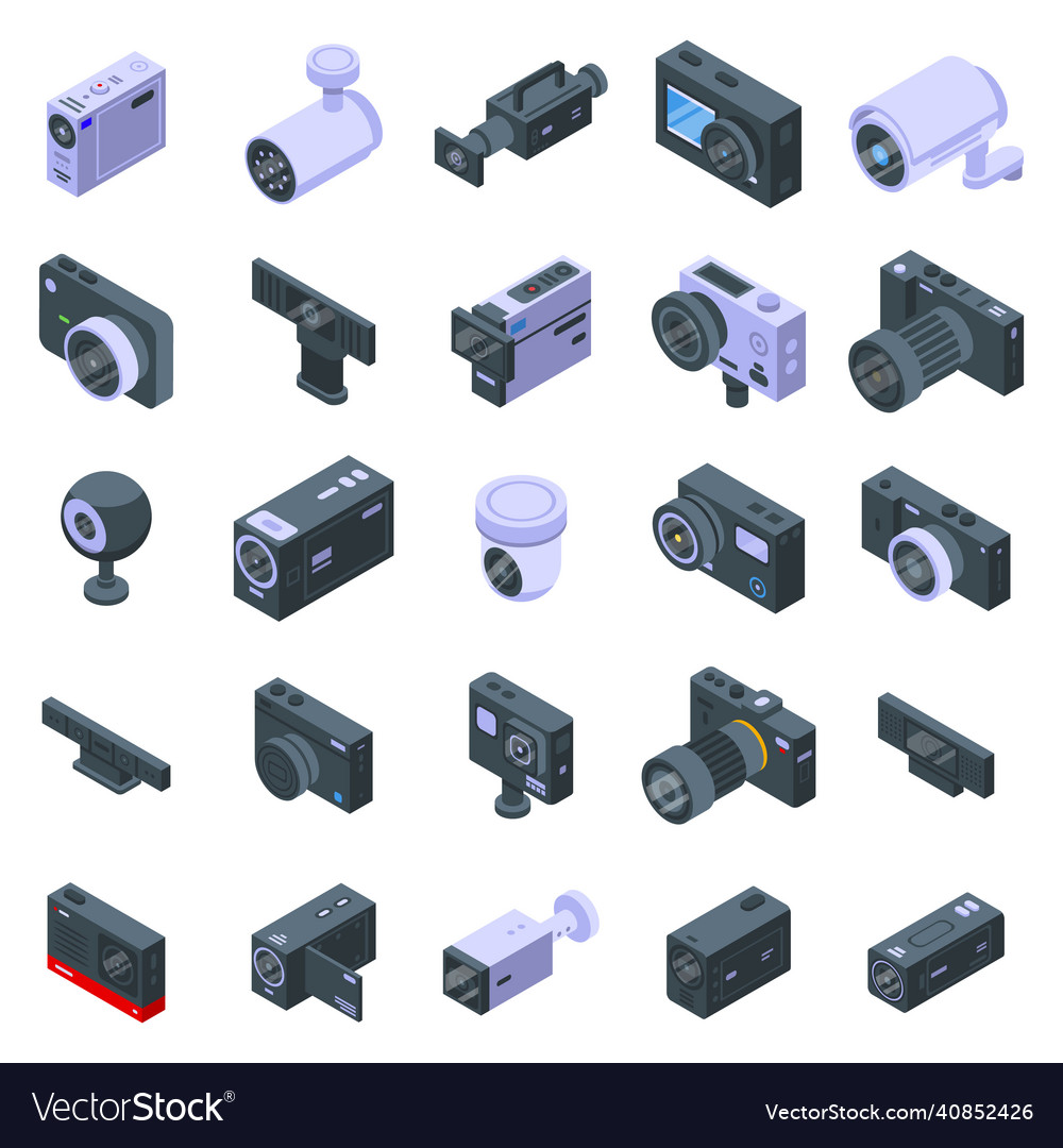 Camcorder icons set isometric style Royalty Free Vector