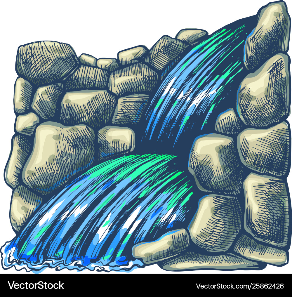 Cascade waterfall in rocks Royalty Free Vector Image