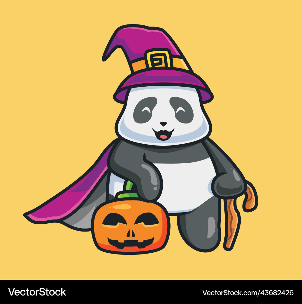 Cute panda wizard with a pumpkin isolated cartoon Vector Image