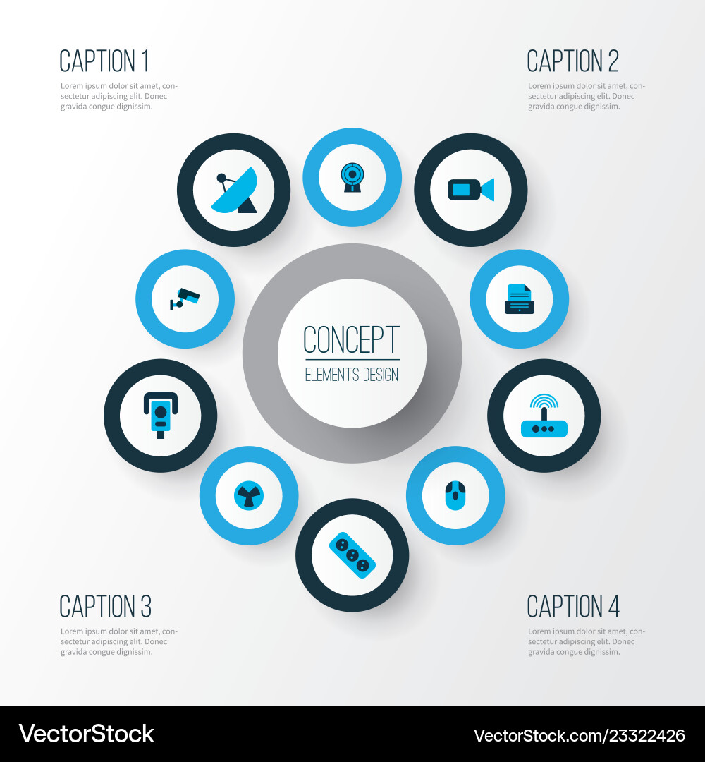 Gadget icons colored set with camcorder sputnik Vector Image