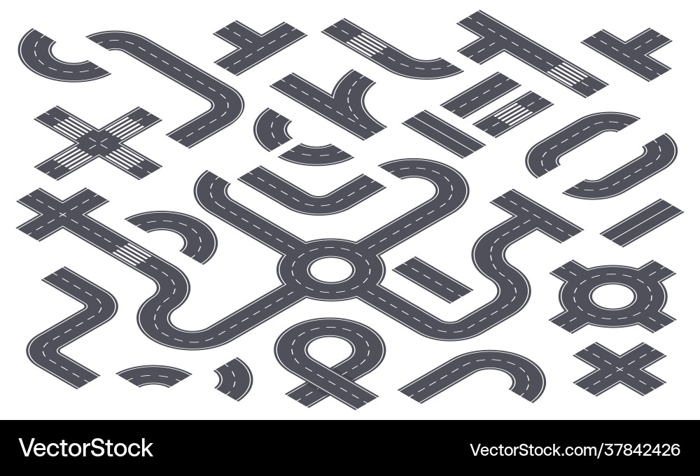 Isometric 3d roads asphalt highway with markings Vector Image