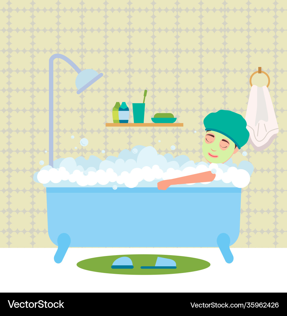Man having bath guy sitting in bathtub with foam Vector Image