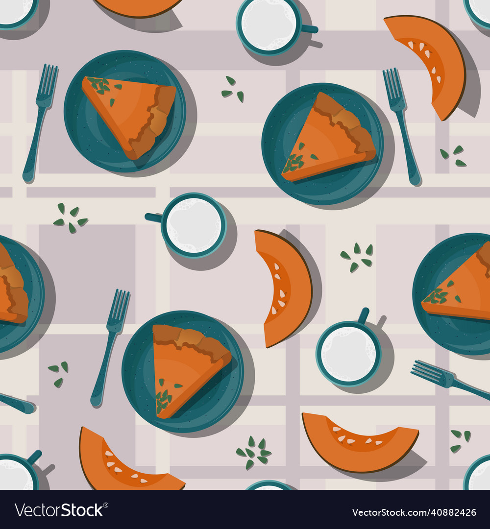 Pattern with piece of pumpkin pie Royalty Free Vector Image
