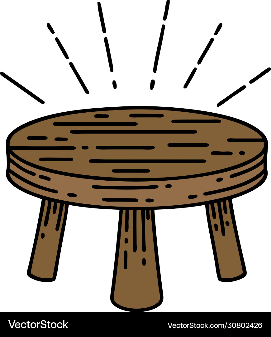 Traditional tattoo style wooden stool Royalty Free Vector
