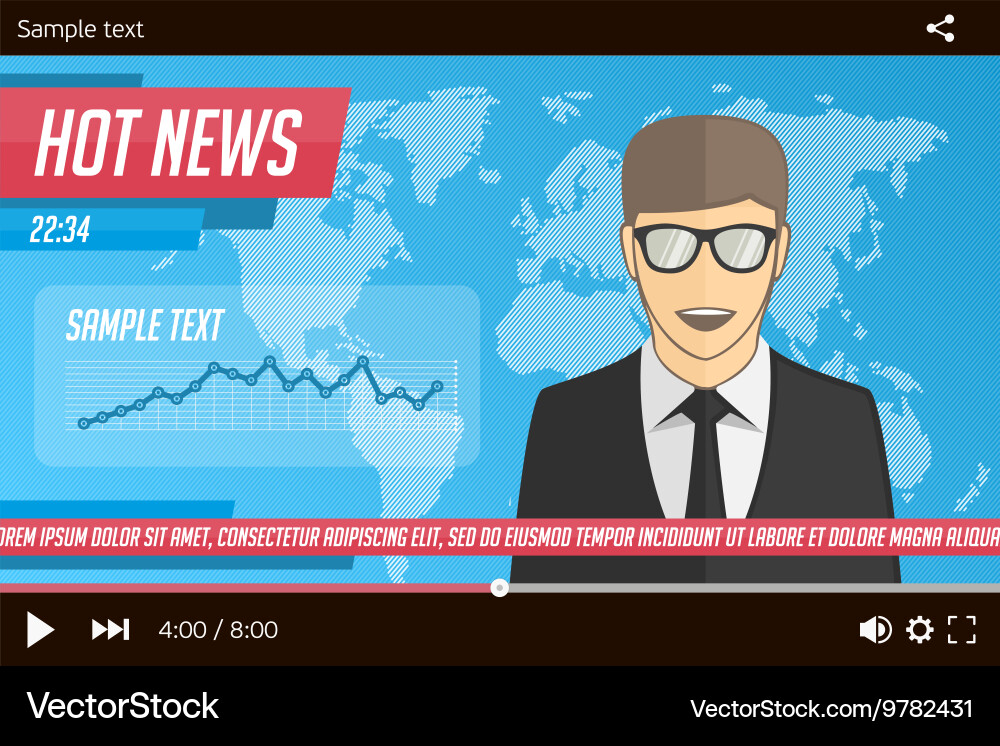 Anchorman news in video player Royalty Free Vector Image