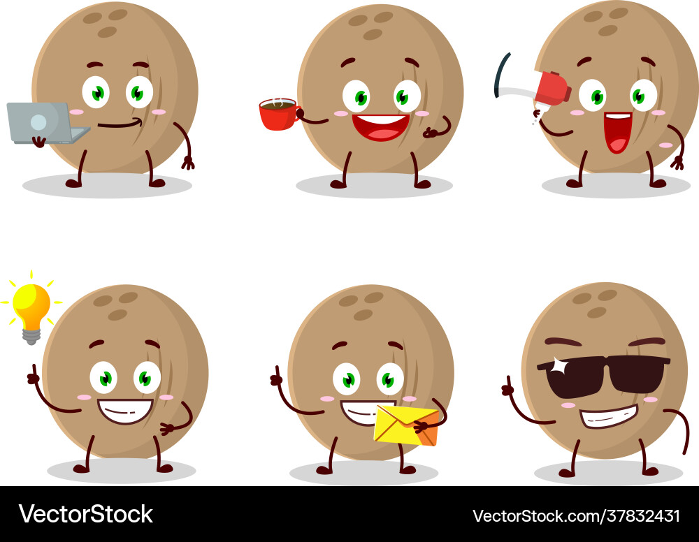 Brown coconut cartoon character with various Vector Image