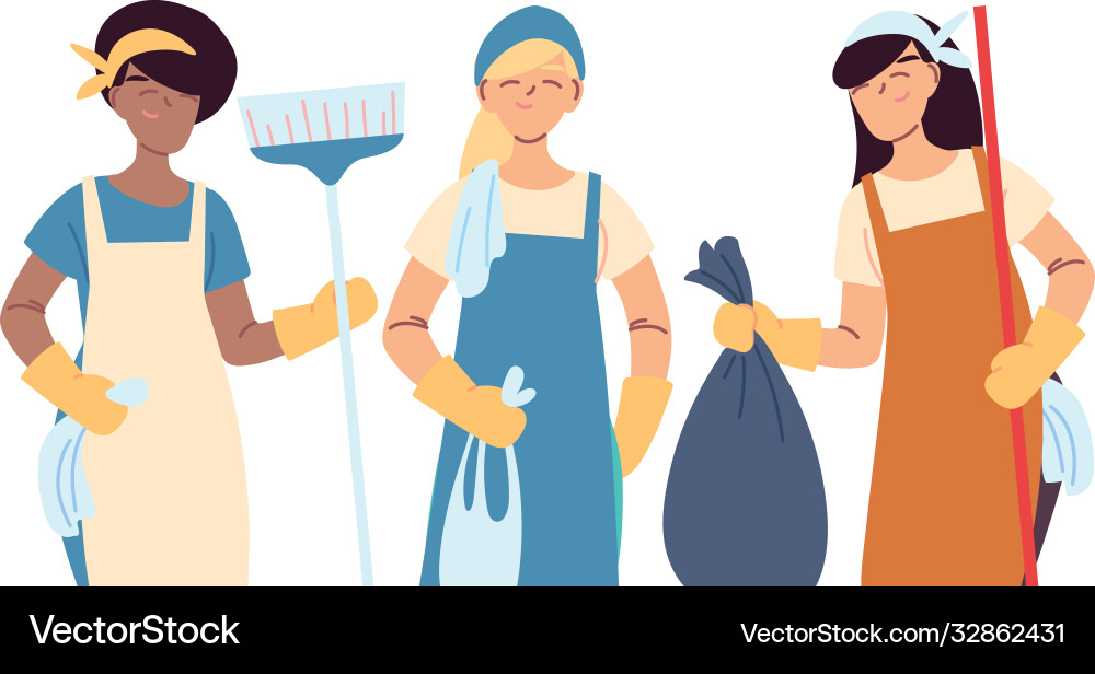 Cleaning service team with gloves and Royalty Free Vector