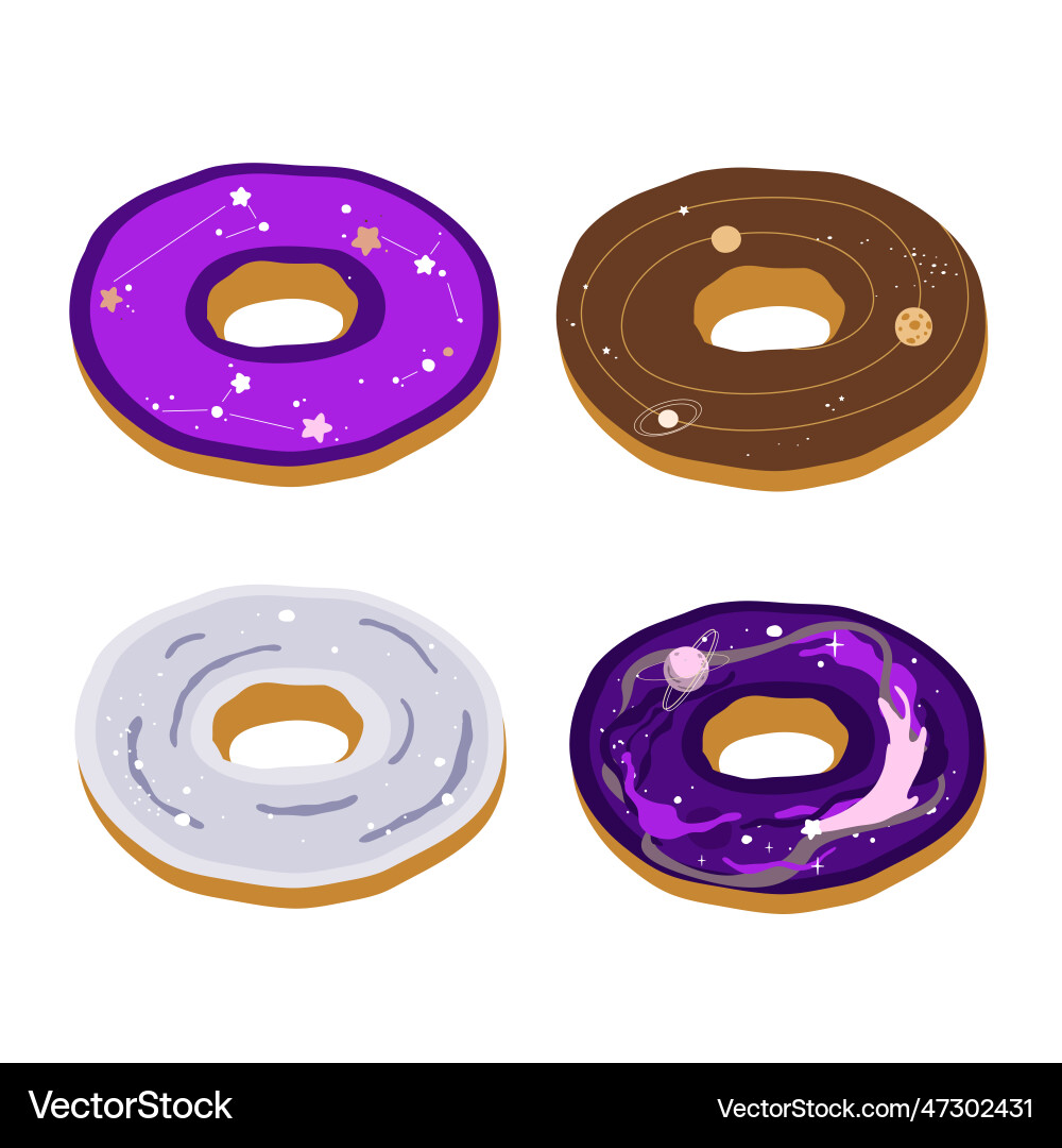Donut set with space decoration with orbit Vector Image