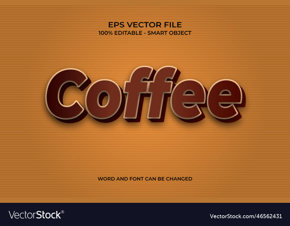 Editable 3d coffee text style effect Royalty Free Vector