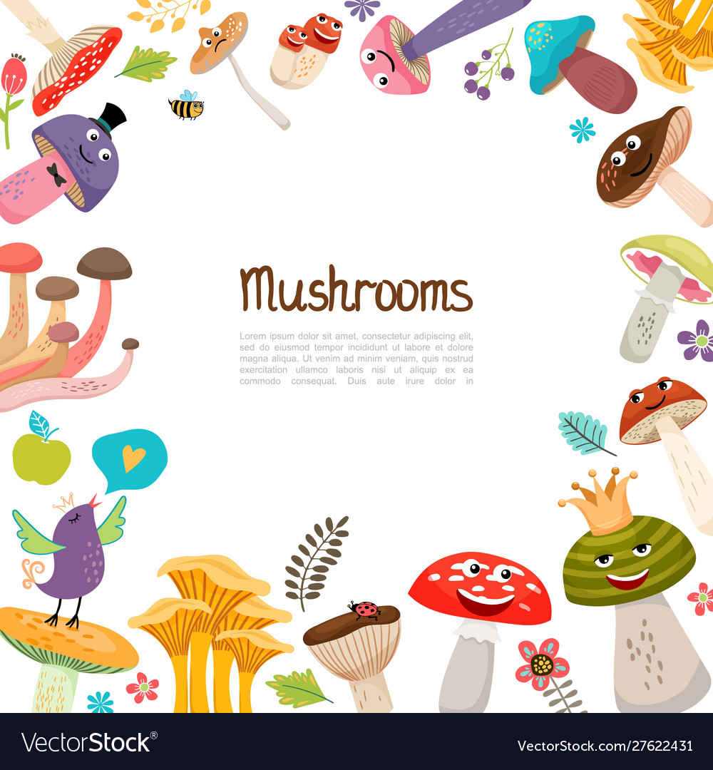 Flat cute forest mushrooms template Royalty Free Vector