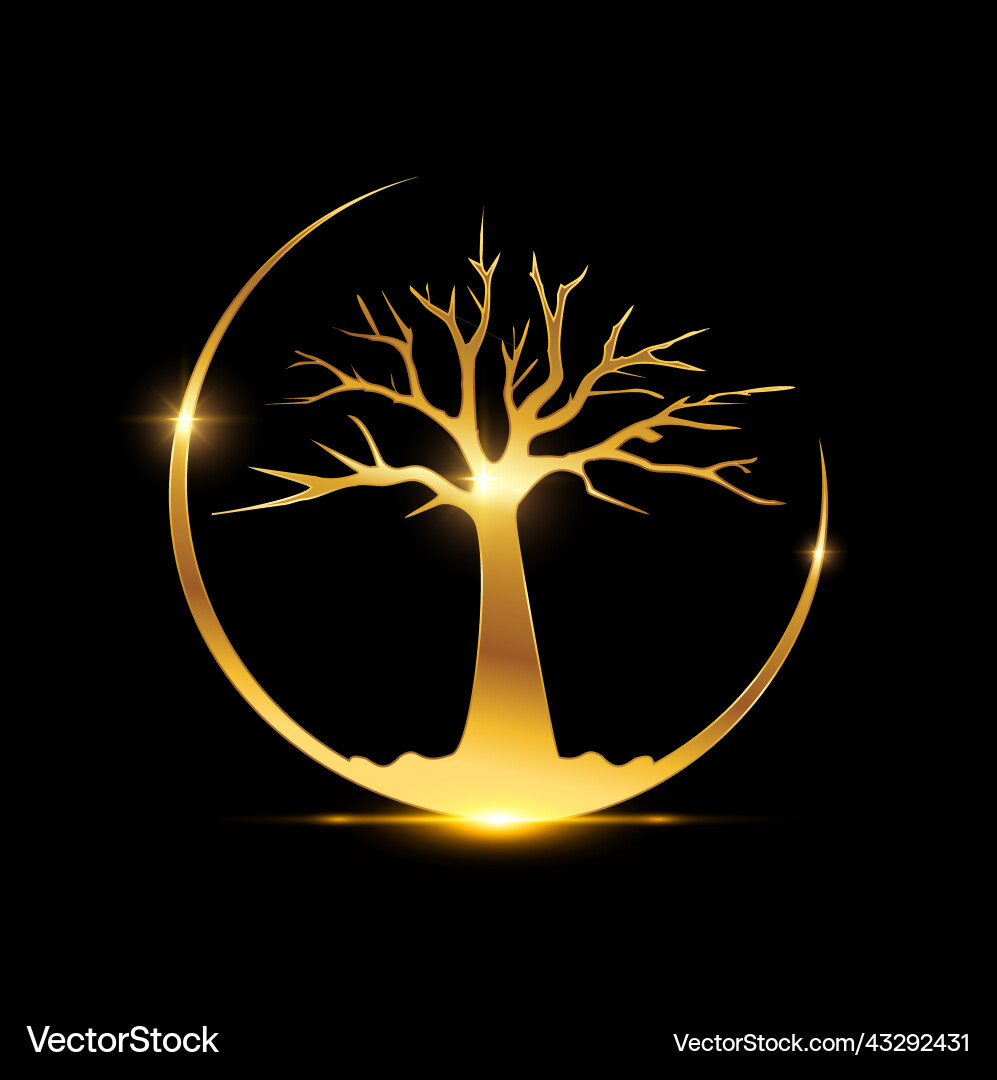 Golden tree symbol logo sign Royalty Free Vector Image