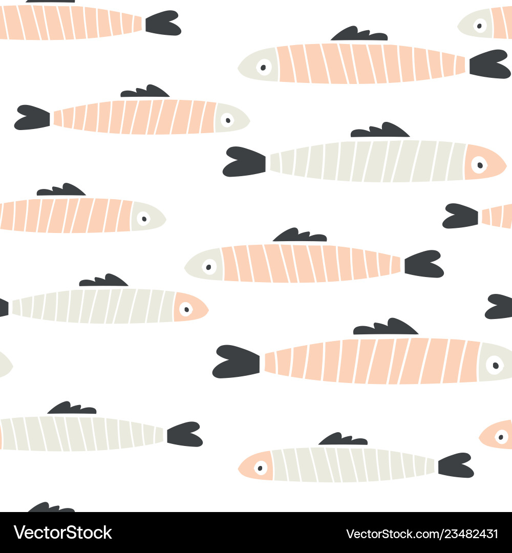 Handdrawn seamless pattern of doodle fish sardines