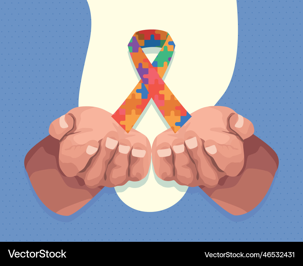 Hands lifting autism ribbon campaign Royalty Free Vector