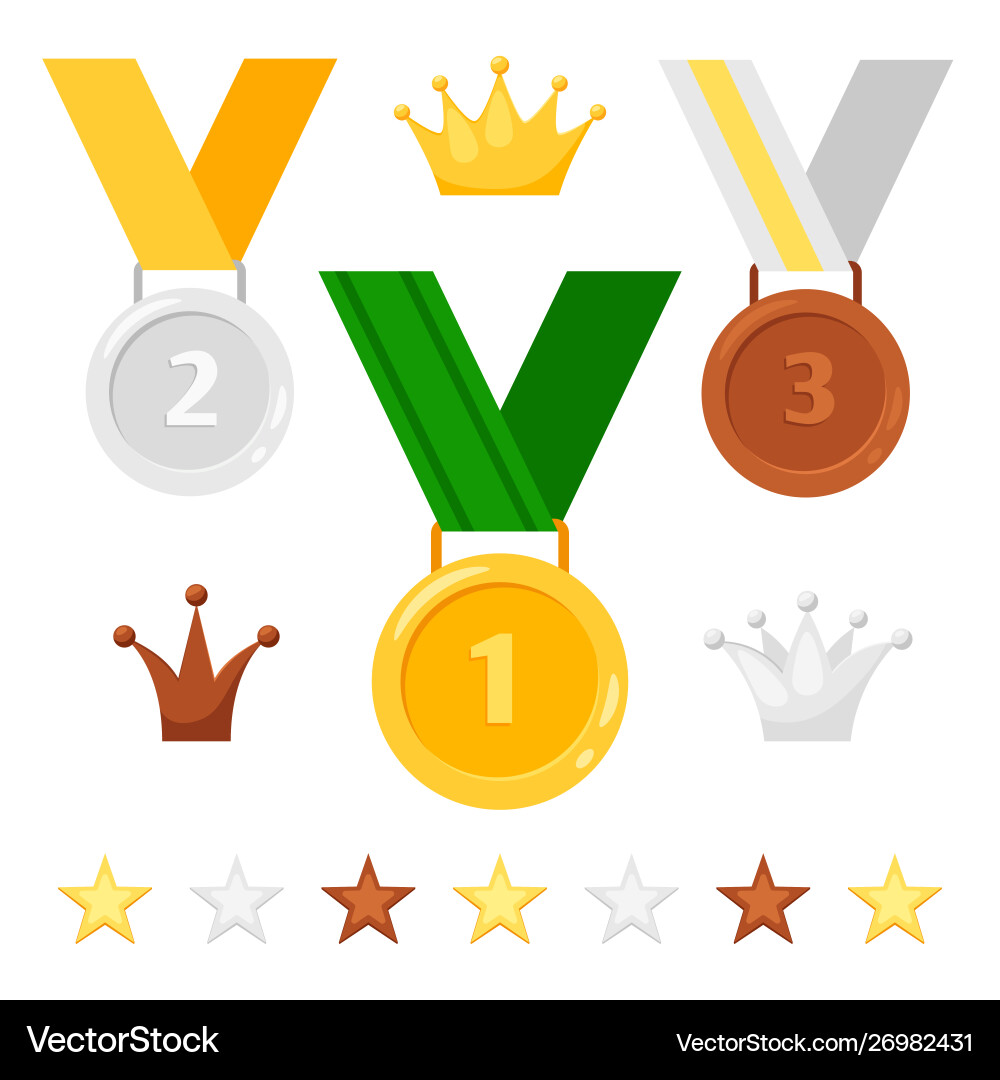 Medals crowns and stars set Royalty Free Vector Image