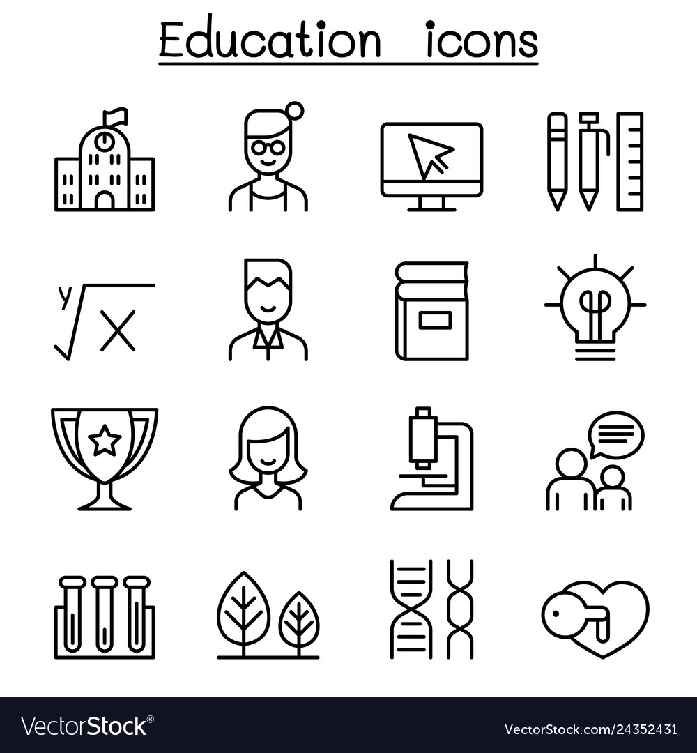 School education icon set in thin line style Vector Image