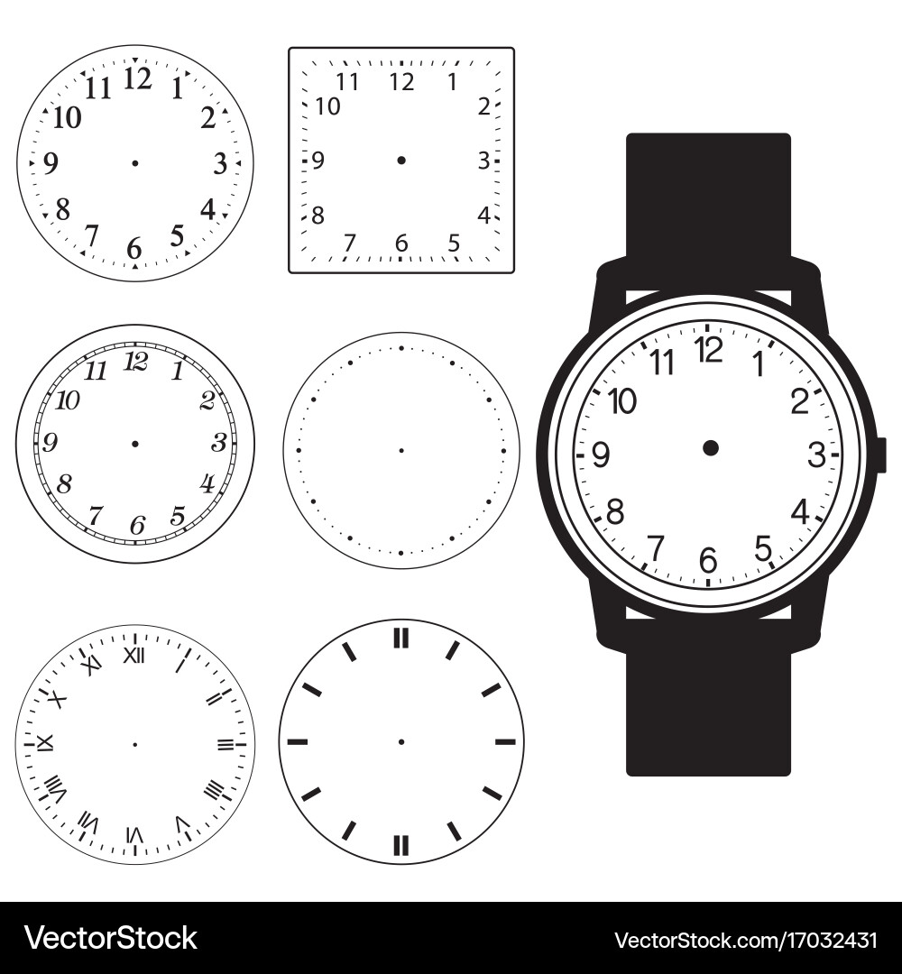 Set blank hand watch face and blank wall clock Vector Image