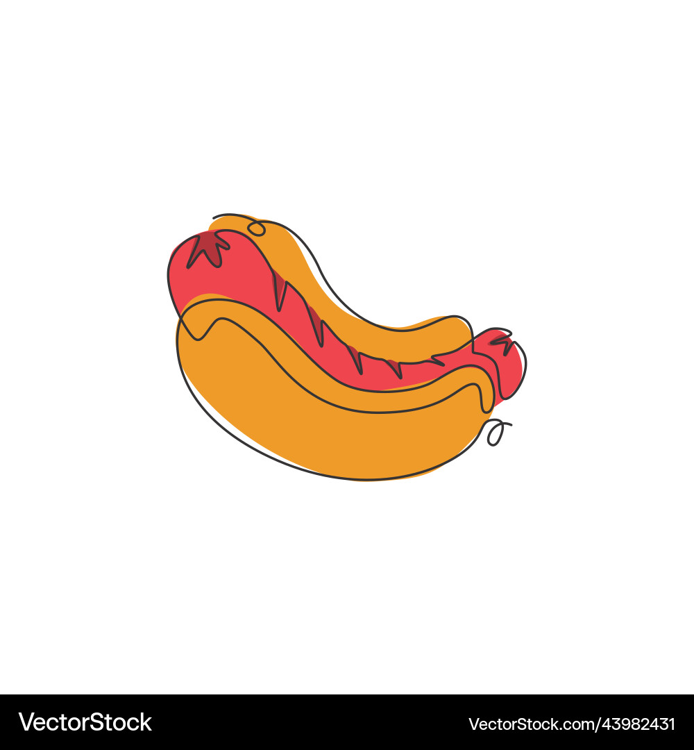 Single continuous line drawing american hot dog Vector Image