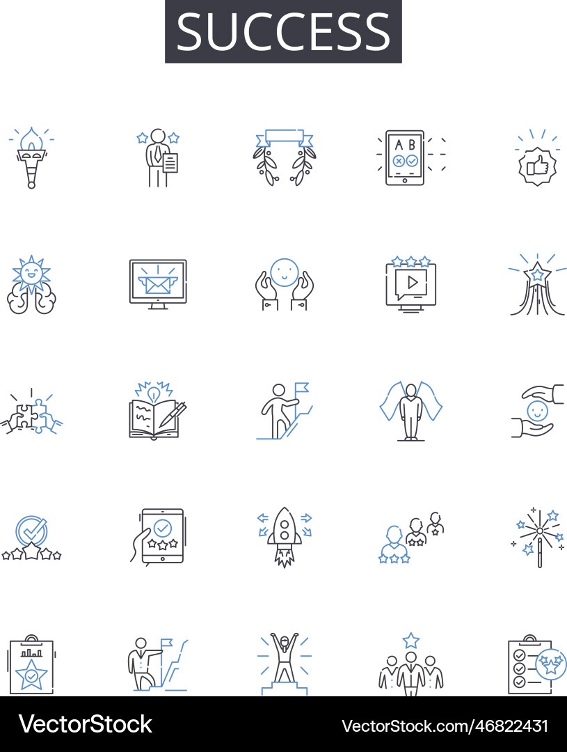 Success line icons collection promoting Royalty Free Vector