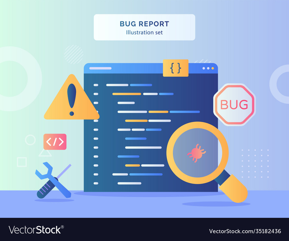 Bug report set magnifying on data computer Vector Image