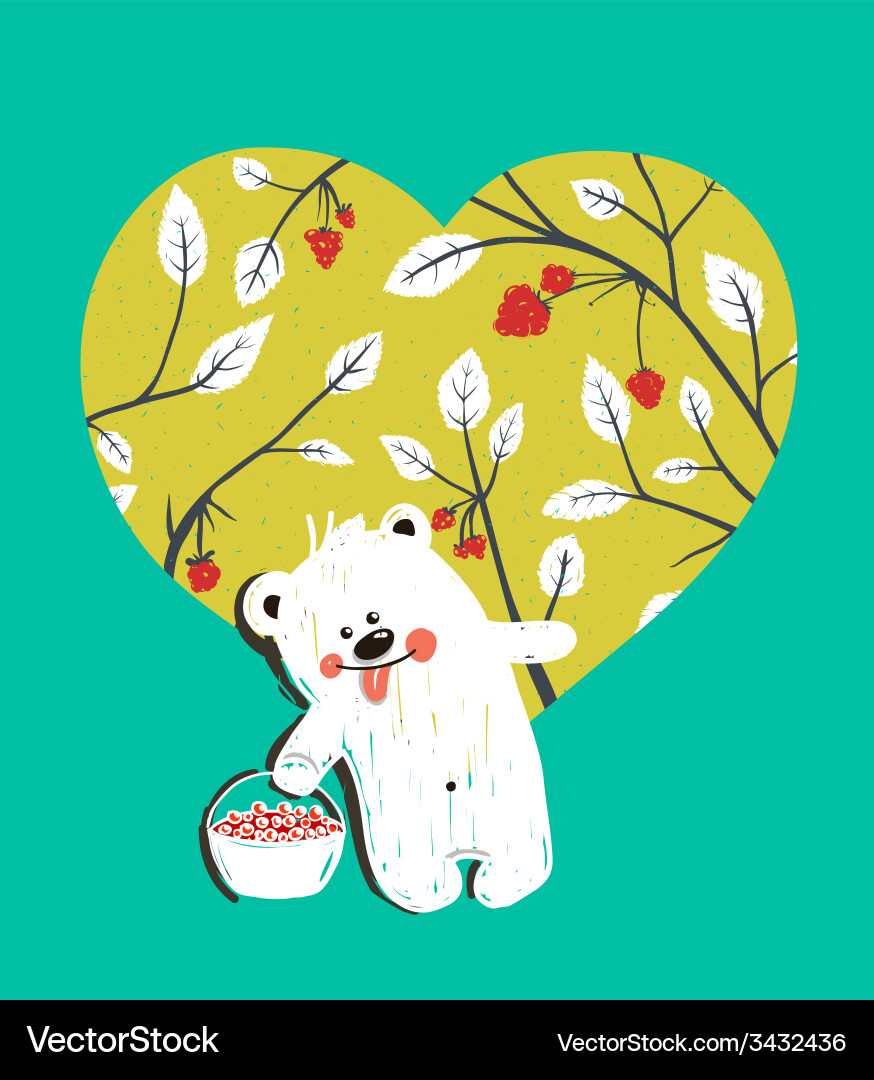 Cartoon babear with raspberries heart Royalty Free Vector