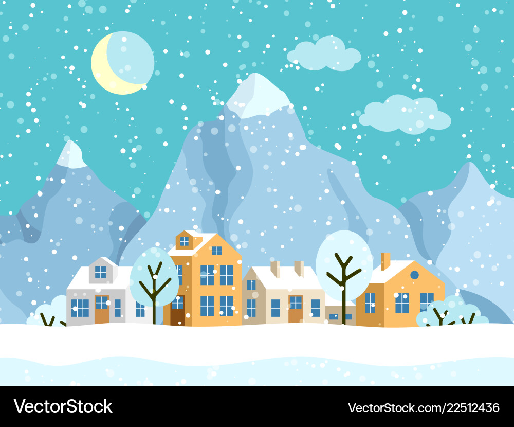 Christmas winter landscape with small Royalty Free Vector
