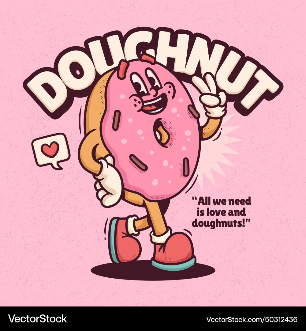 Doughnut trendy retro cartoon hand drawn 2 Vector Image